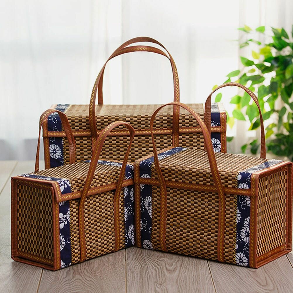 Корзина Для Пикника Складная 35.00X26.50X18.00Cm С Ручкой Для Фруктов И Перекусов В Бурый Цвете