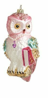 Игрушка на елку Сова-книголюб, белая 16см