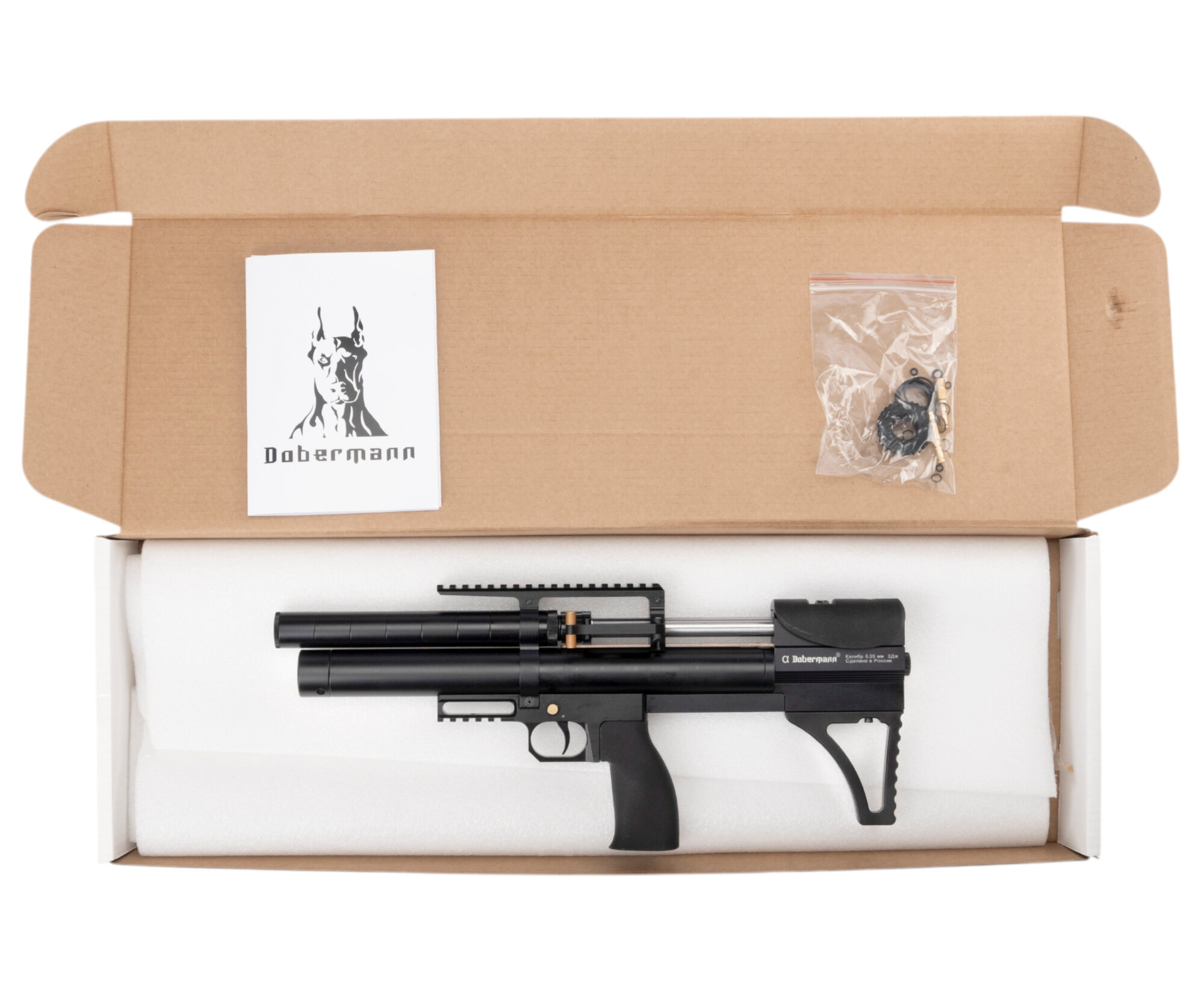 Пневматическая винтовка Alfa Dobermann Буллпап 6.35 мм (260 мм, пластик, редуктор, полигональные нарезы, передний взвод)