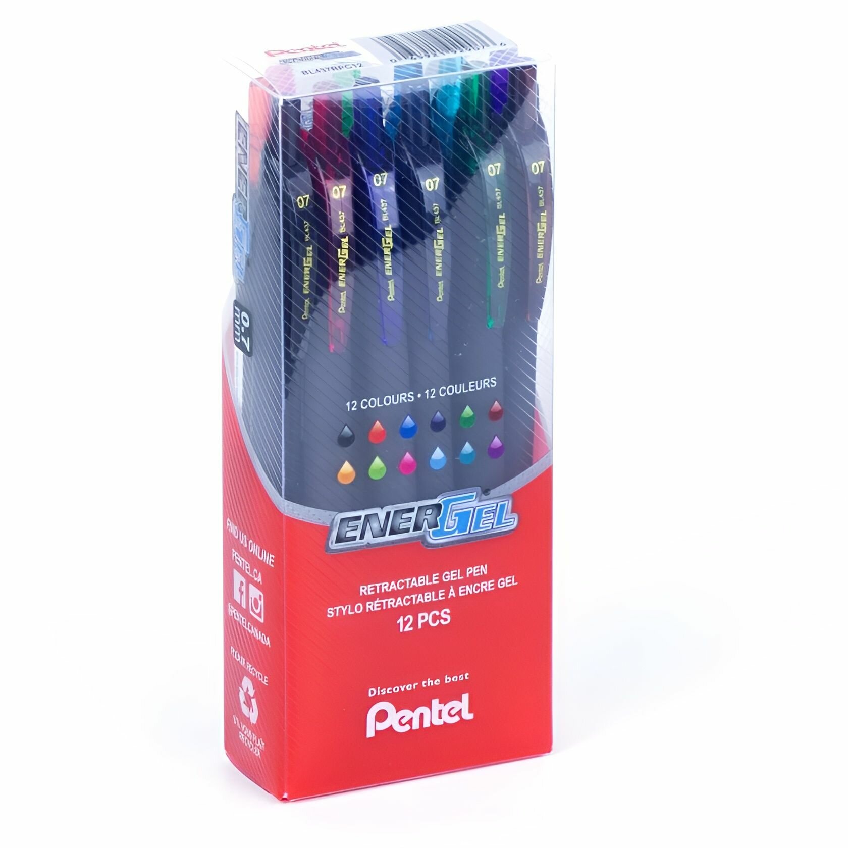 Pentel EnerGel ручки гелевые автоматические, набор 12 цветов чернил, BL437R1PC12M