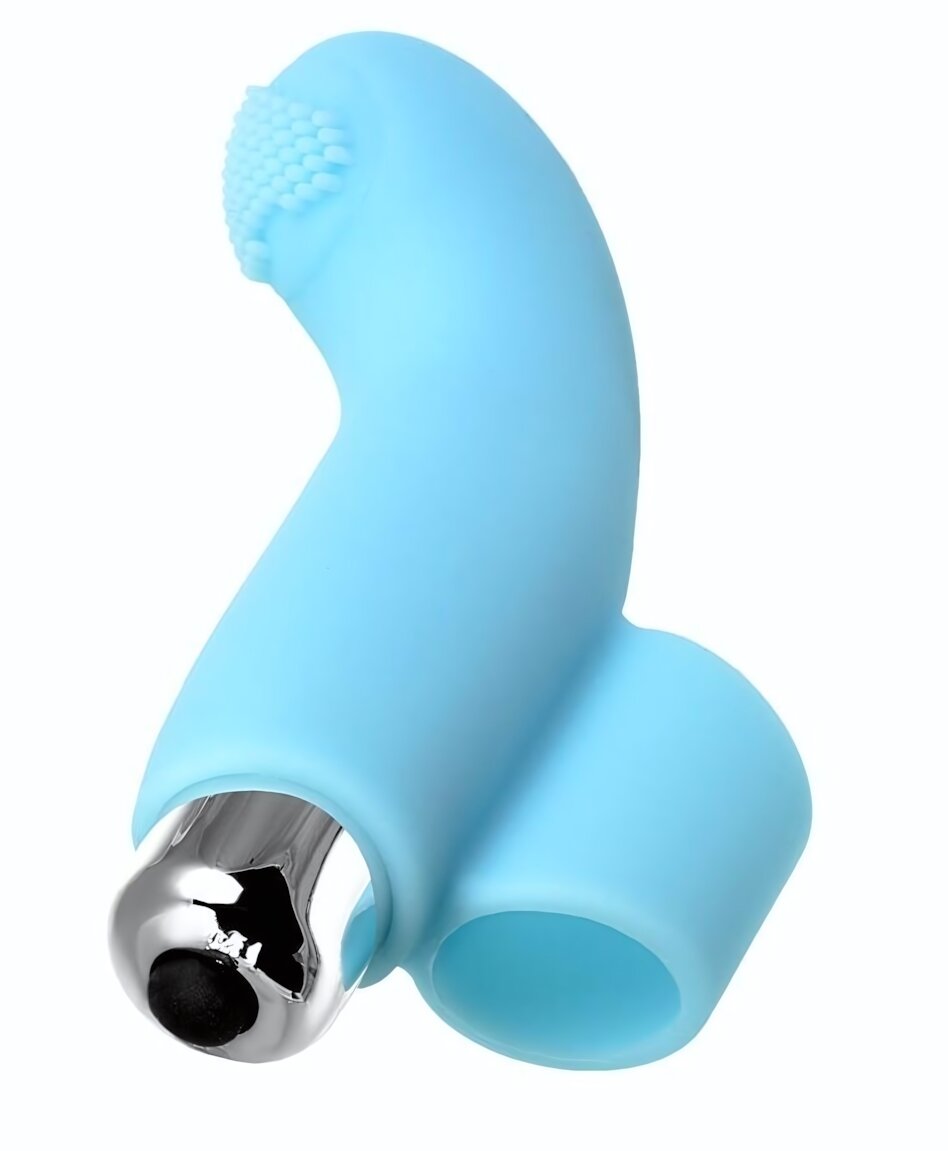 Голубая вибронасадка на палец JOS DANKO, 9,5 см, мощная вибрация