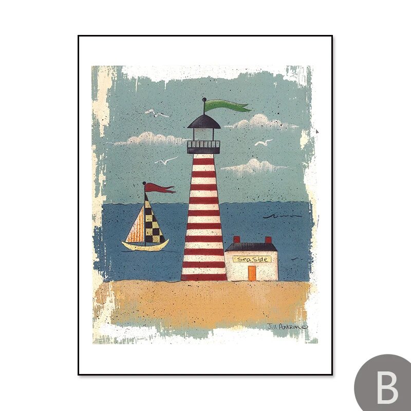 Картина в скандинавском стиле с изображением морского корабля