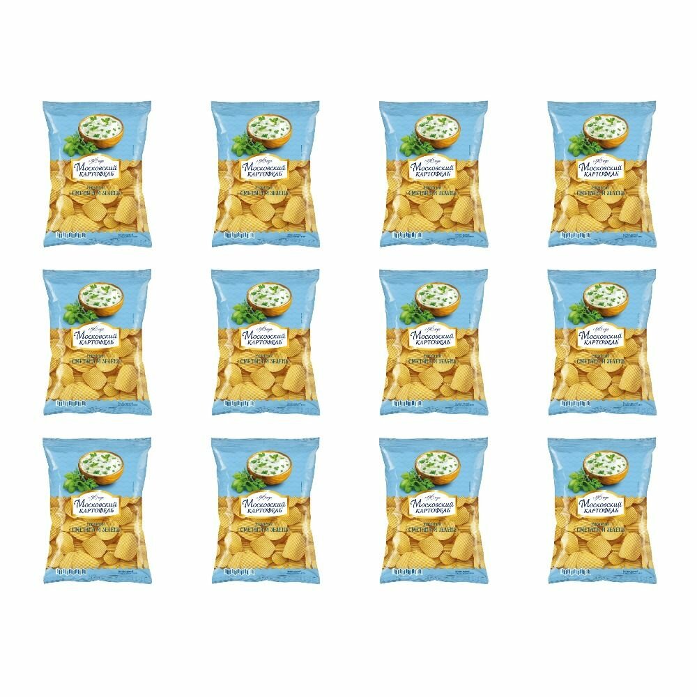 Московский Чипсы картофельные Рифленые со вкусом Сметана и зелень, 60 гр, 12 пачек в коробке