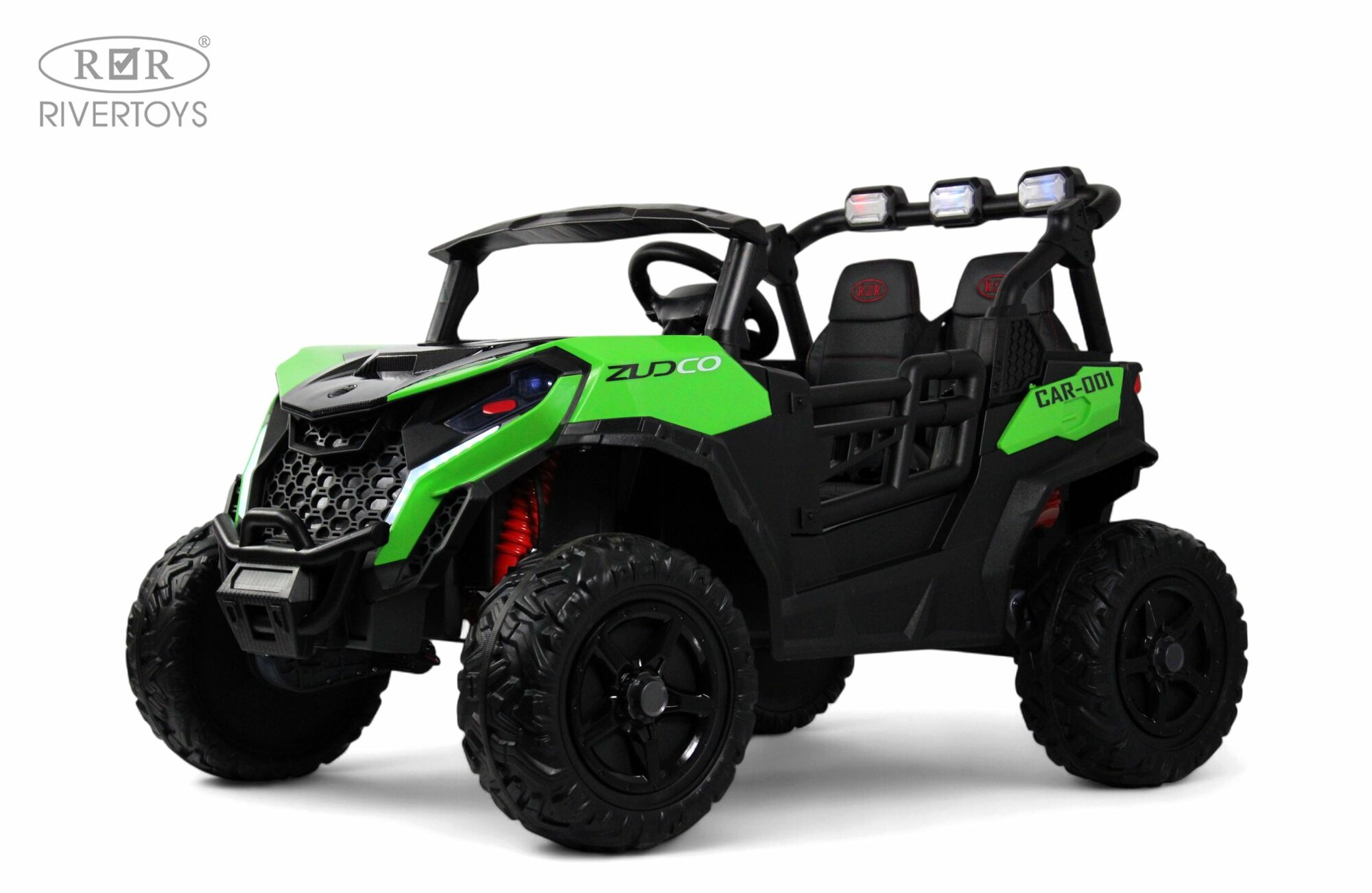 Детский электромобиль RiverToys K555KK с дистанционным управлением, полноприводный, двухместный зеленый