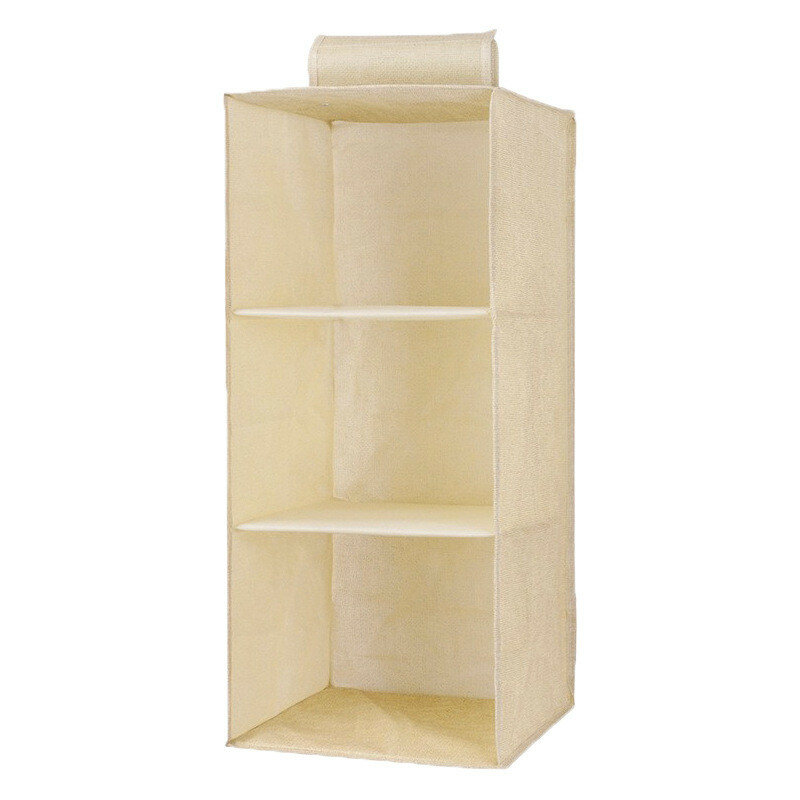 Bag for wardrobe simple cotton linen with multiple compartments for home organization beige three layers