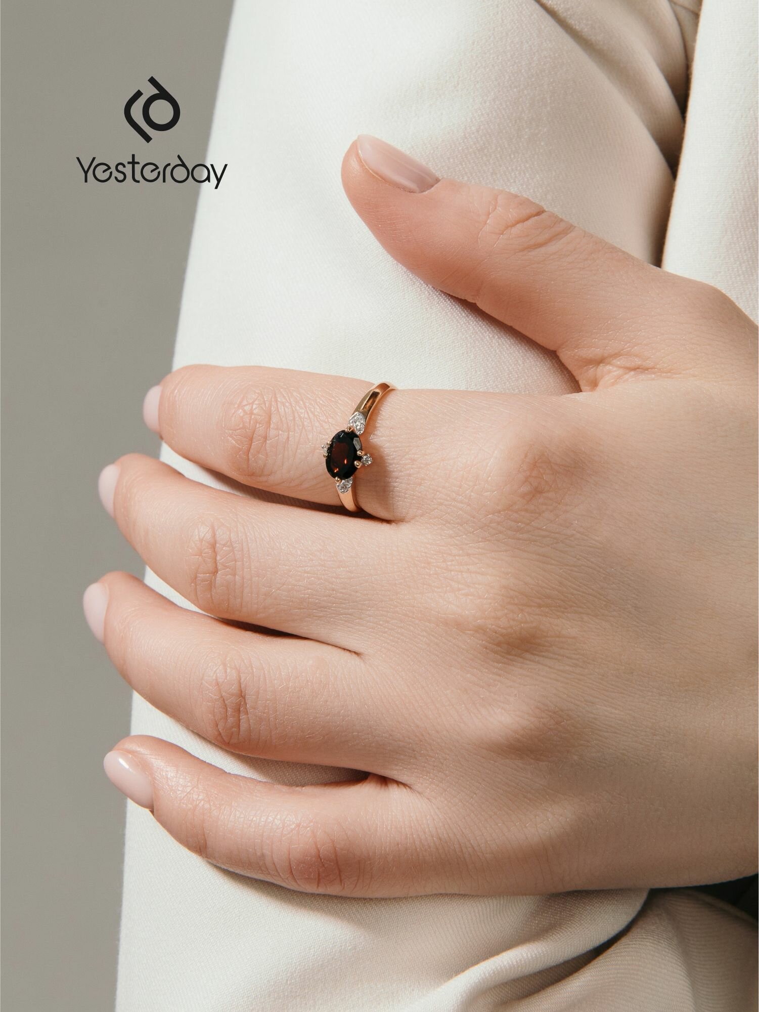 Кольцо, красное золото, 585 проба, гранат, фианит