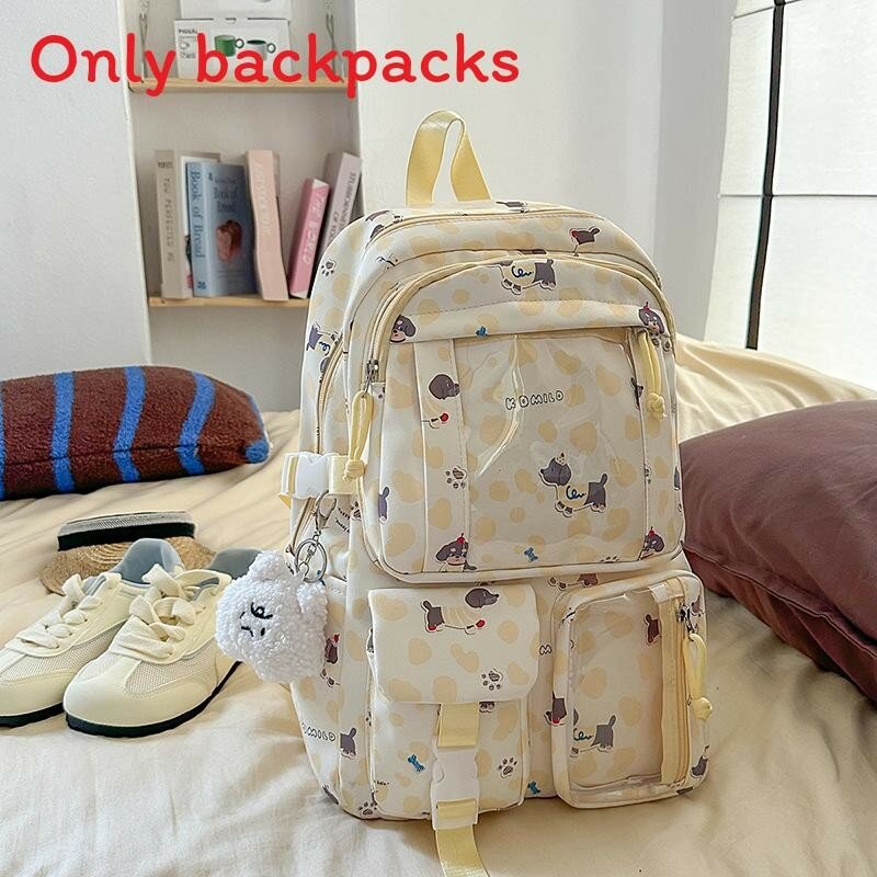 Sweet animal dachshund school backpack nylon cartoon pattern for middle school students with padded back yellow