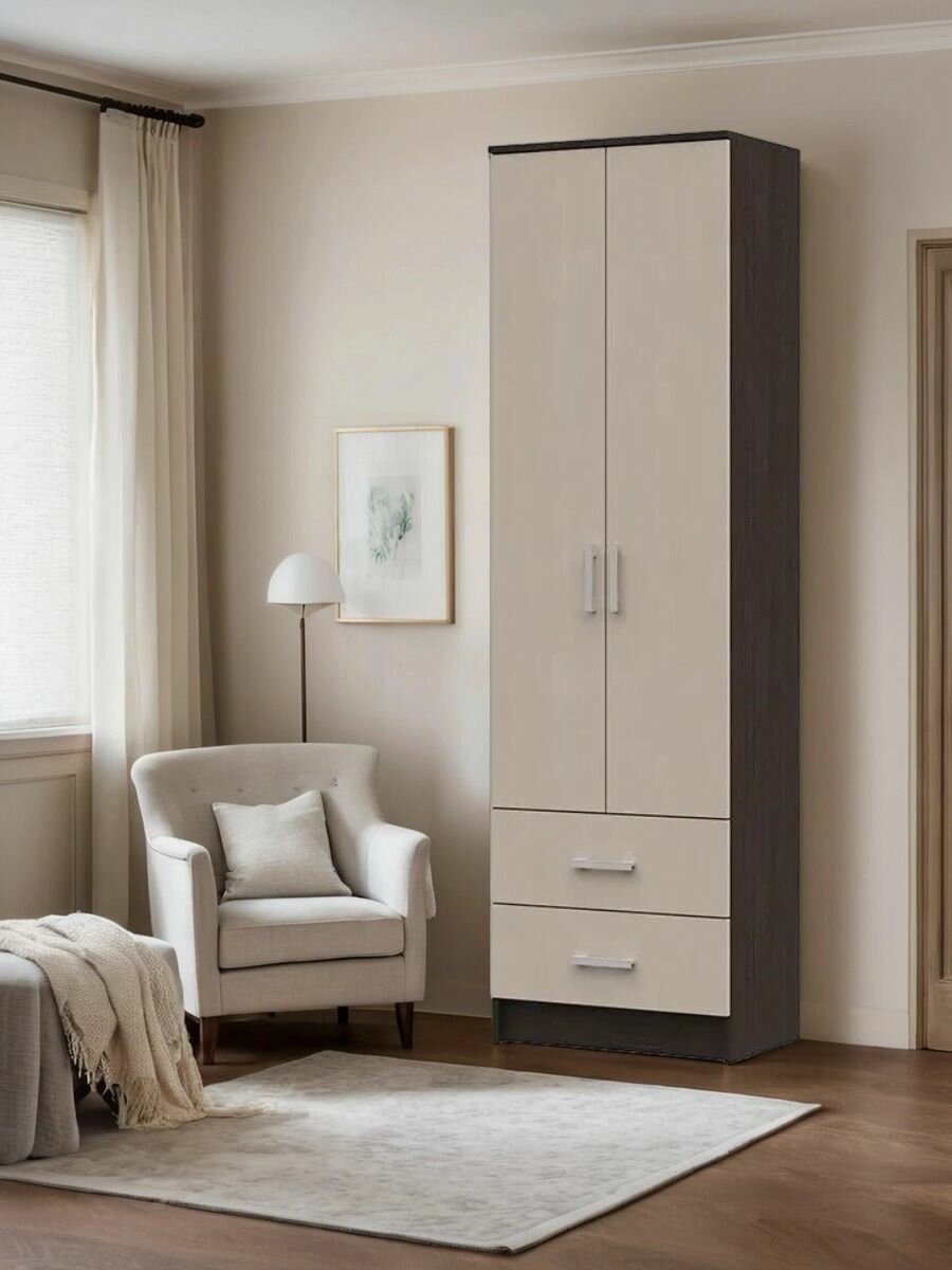 Шкаф распашной с ящиками, со створками, ЛДСП, венге/дуб белфорт, 1 шт.