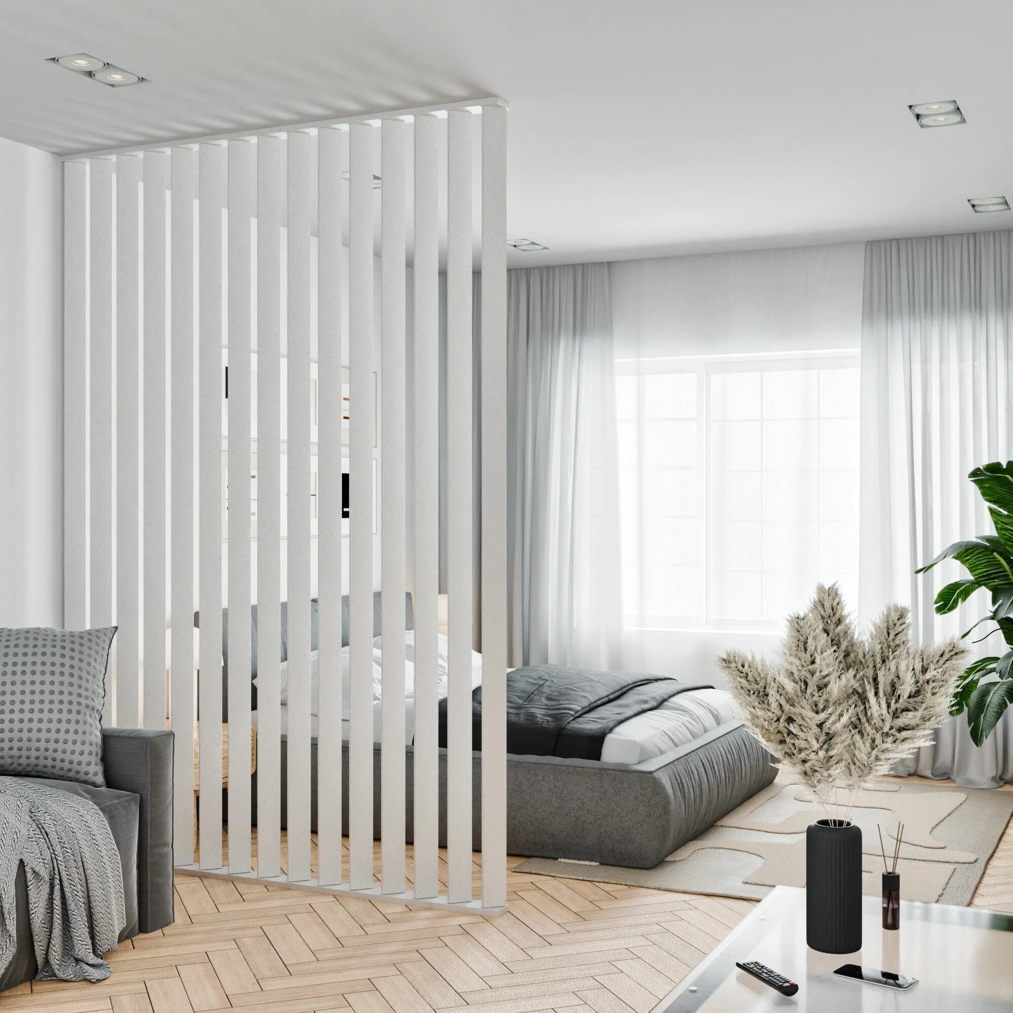 Перегородка для зонирования комнаты под 45 градусов шириной 1866 мм, белая, 22х80 мм