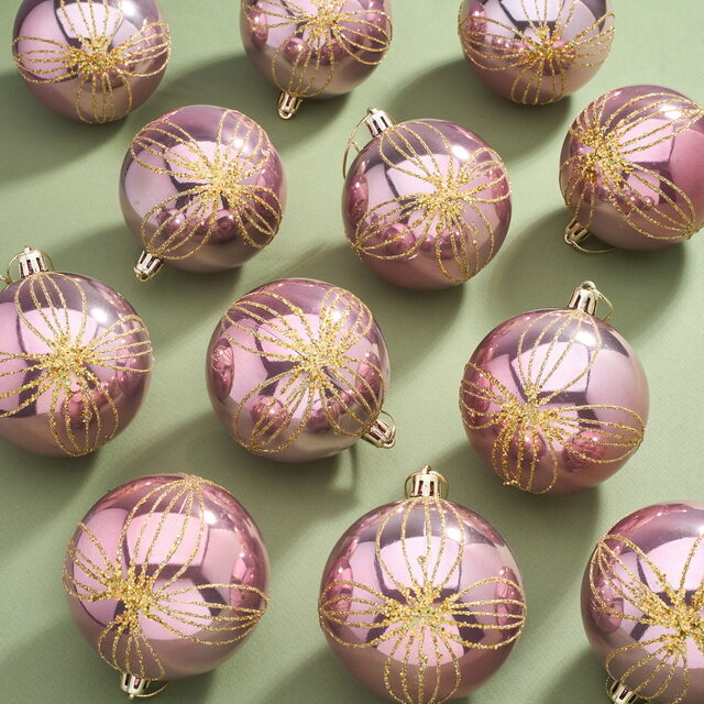 Набор пластиковых шаров Сен-Луи 8 см розовый бархат, 12 шт, Kaemingk, 025852-набор