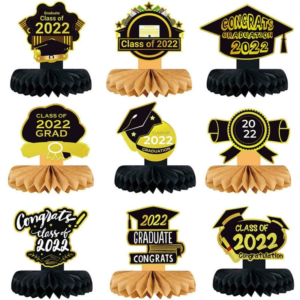 9шт украшений для выпускной вечеринки 2022: поздравления, сотовый центральный элемент, топпер для стола, принадлежности для вечеринки