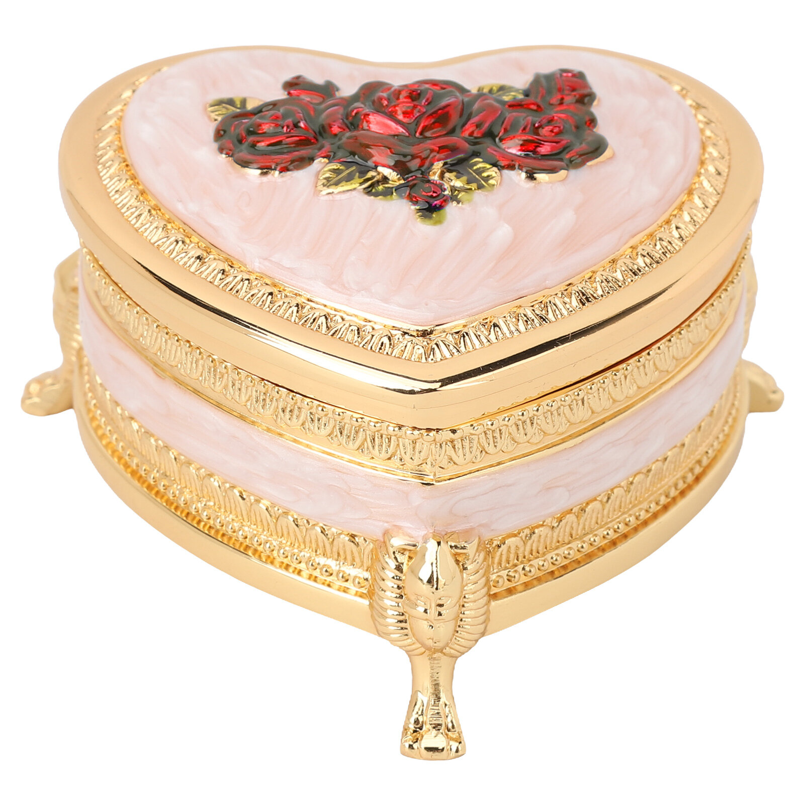 Винтажная шкатулка для драгоценностей в форме сердца, многофункциональная шкатулка для безделушек из цинкового сплава, изысканный декоративный органайзер для безделушек на день рождения, красный цвет