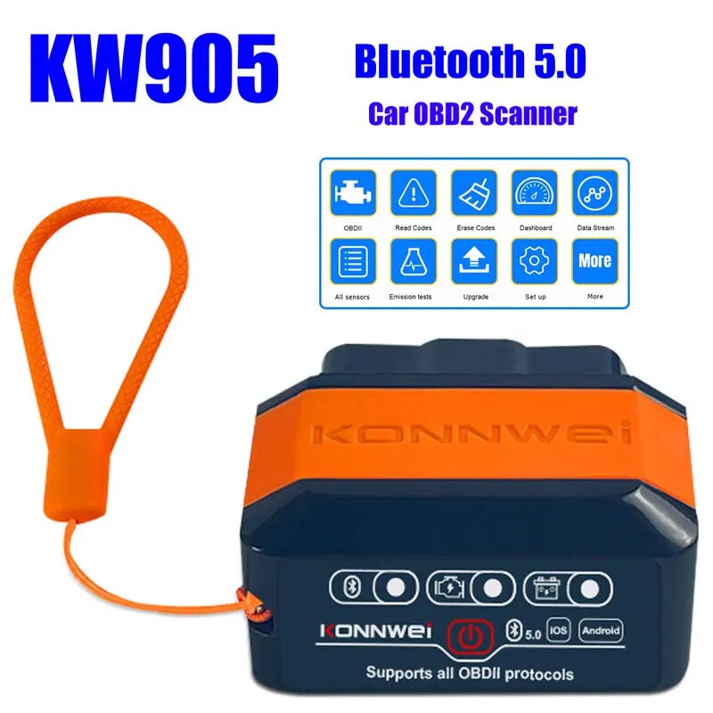 Konnwei KW905 Orange OBD2 сканер Bluetooth 5.0