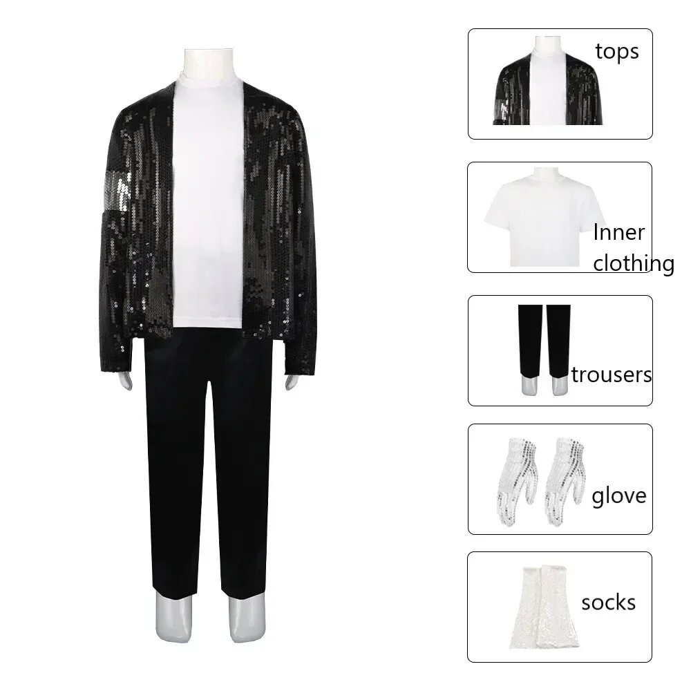 Костюм Майкла Джексона для косплея, танцевальная имитация сцены для детей и взрослых, Хэллоуин, карнавал, вечеринка, 80-е, 90-е, сценические наряды в стиле хип-хоп