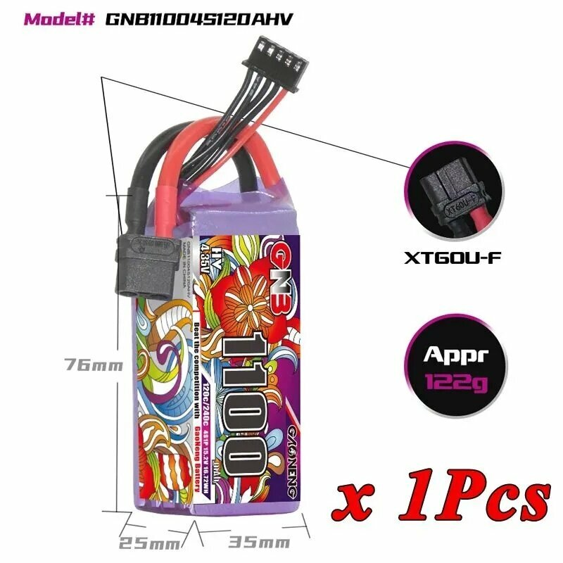 GNB 4S 6S Батарейки для игрушечных аксессуаров 15.2V 22.8V 1100/1300/1500/1850mAh 120C With XT60 Plug