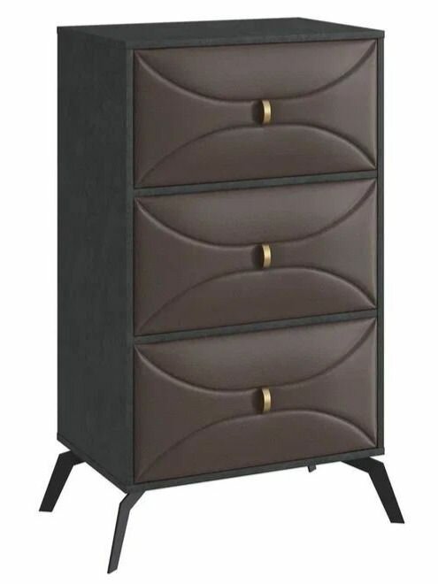 Комод "Лондон" с вставкой из коричневой экокожи, опора №2, ручки золото