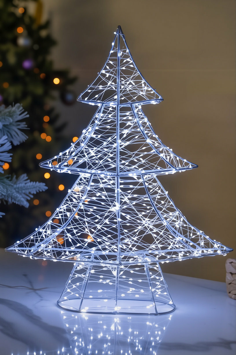 Декоративная светящаяся ёлка туаль, металл, 700 холодных белых микро LED-огней, 45 см, уличная, Winter Deco 3060143