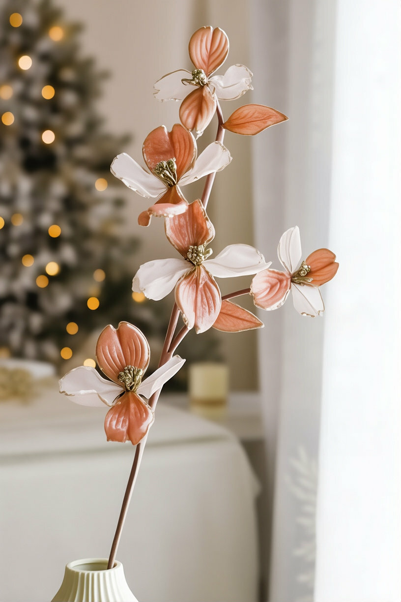 Декоративная ветка весенний кизил, полиэстер, пыльная роза, 22 см, Winter Deco 5001184