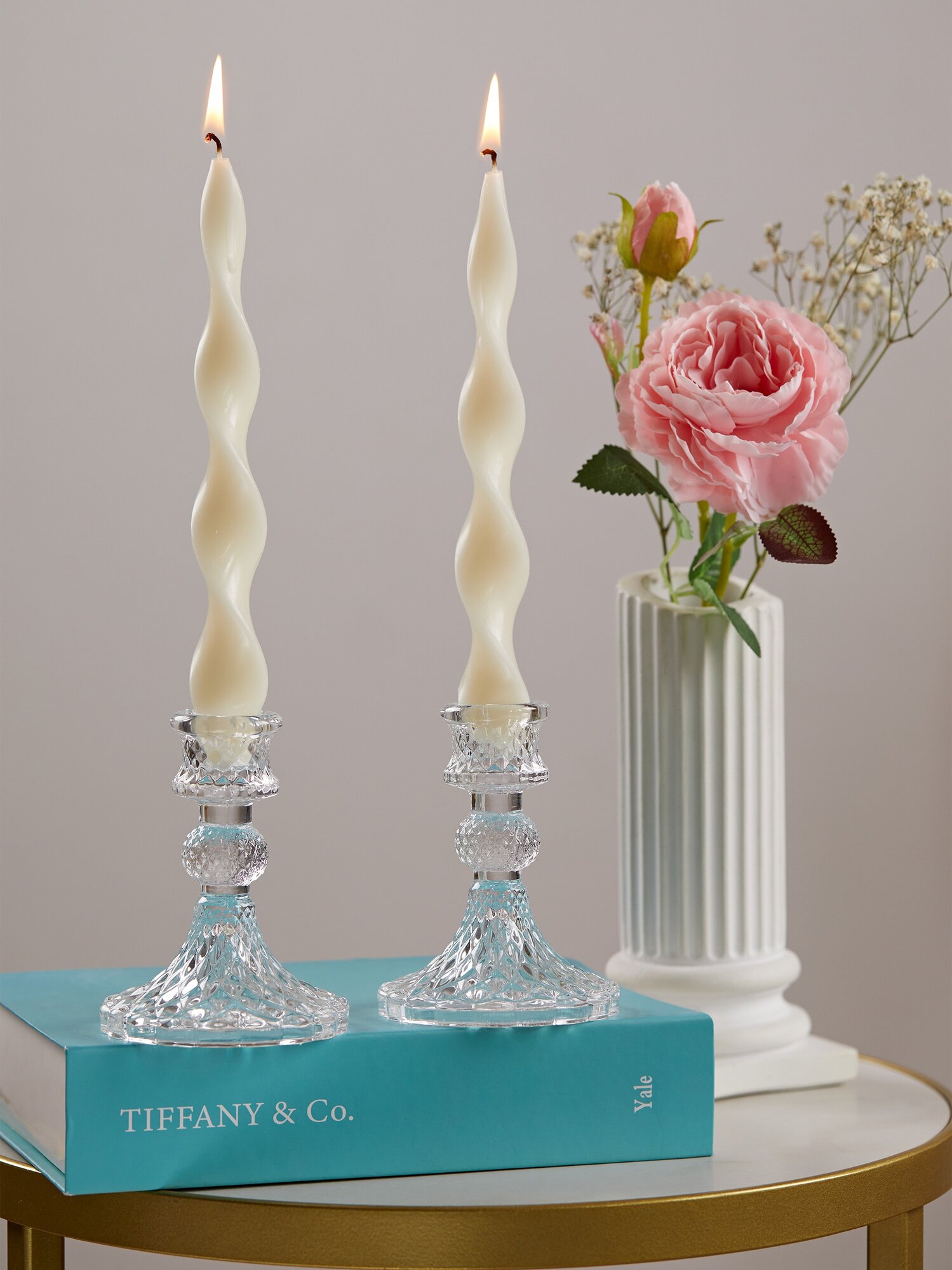 Подсвечники для свечей стеклянные, набор 2 шт, прозрачные, Gestia Home