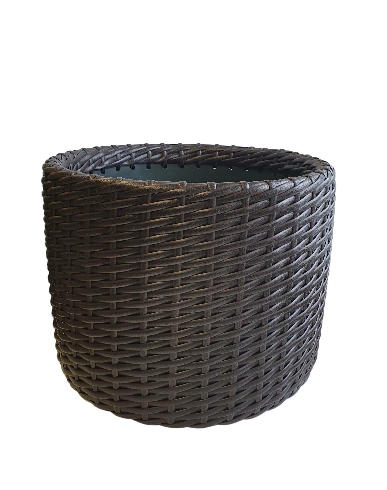 Кашпо для цветов из ротанга 16 л, форма Цилиндр низкий, цвет венге, тиснение кожа