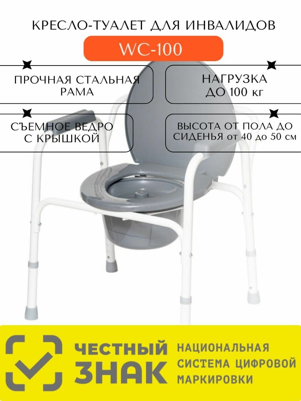 Кресло-туалет медицинский Barry, вариант исполнения Barry WC100