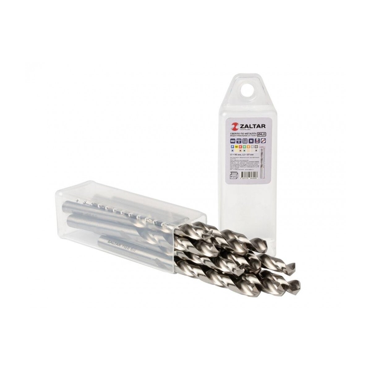 Комплект свёрл по металлу индустриальных ZALTAR 10 шт, DIN 338, HSS-G, Тип N, 5xD, Ø6.00 мм