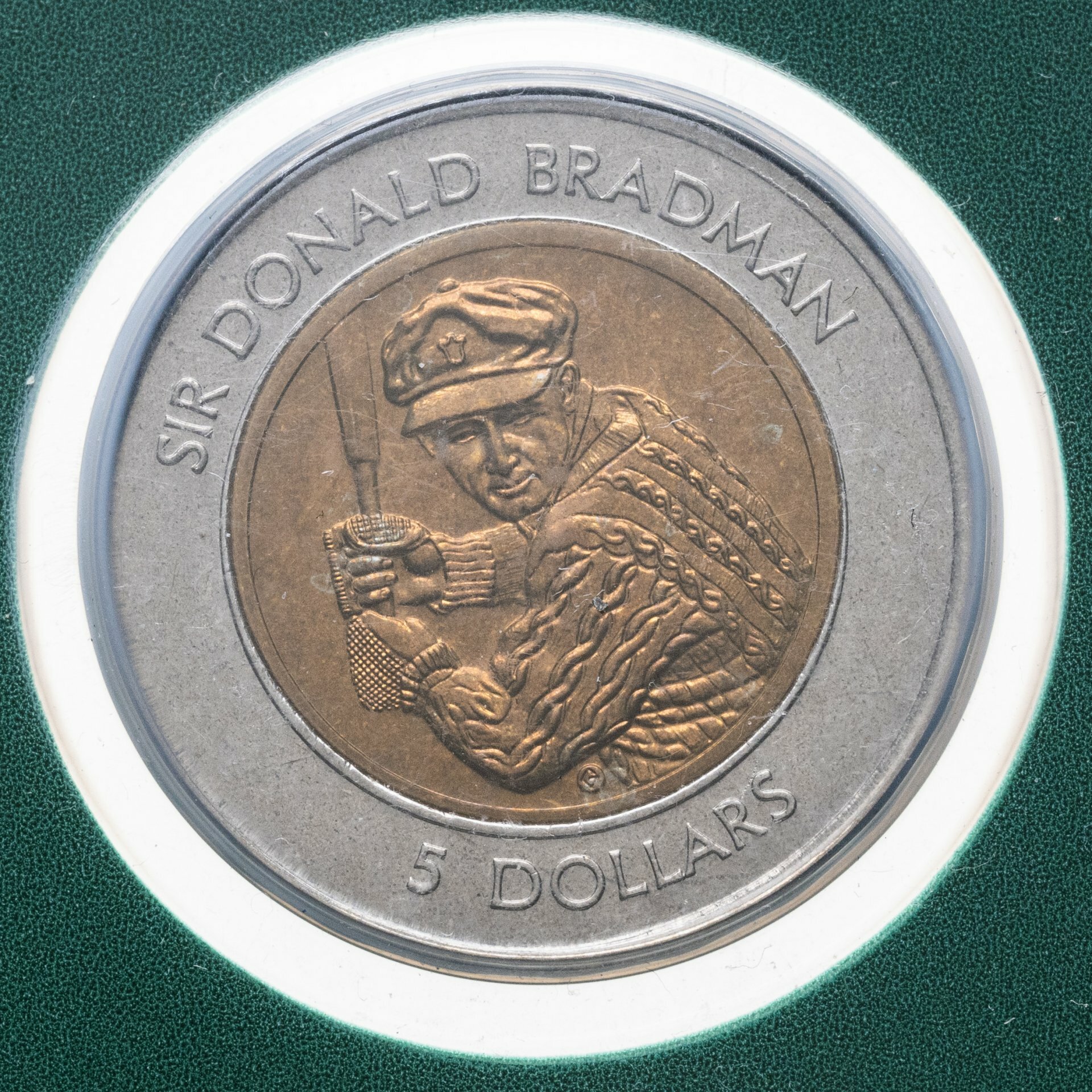 Австралия 5 долларов 1996 "Дональд Брэдмен" в коинкарте, Биметалл, в сохранности UNC
