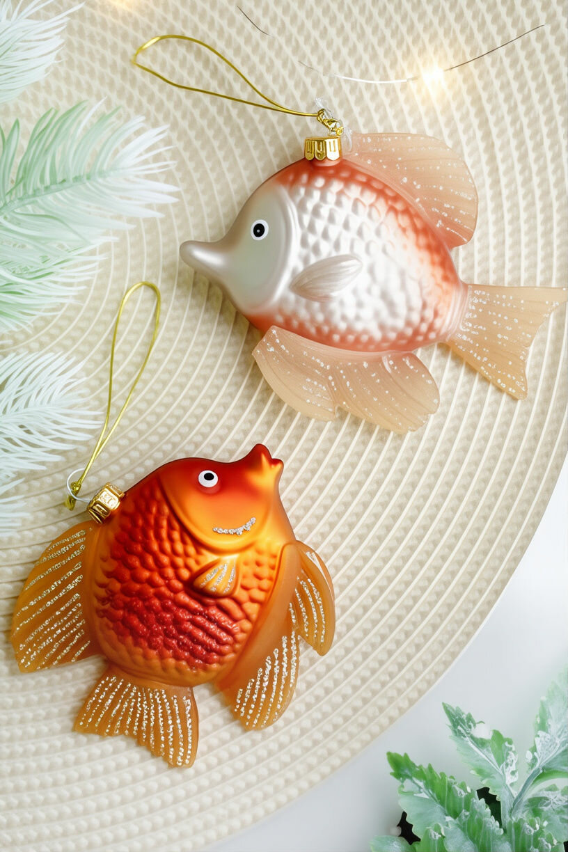 Набор ёлочных игрушек золотые рыбки - сестрички несси, стекло, 10 см, 2 шт, Winter Deco 4060287