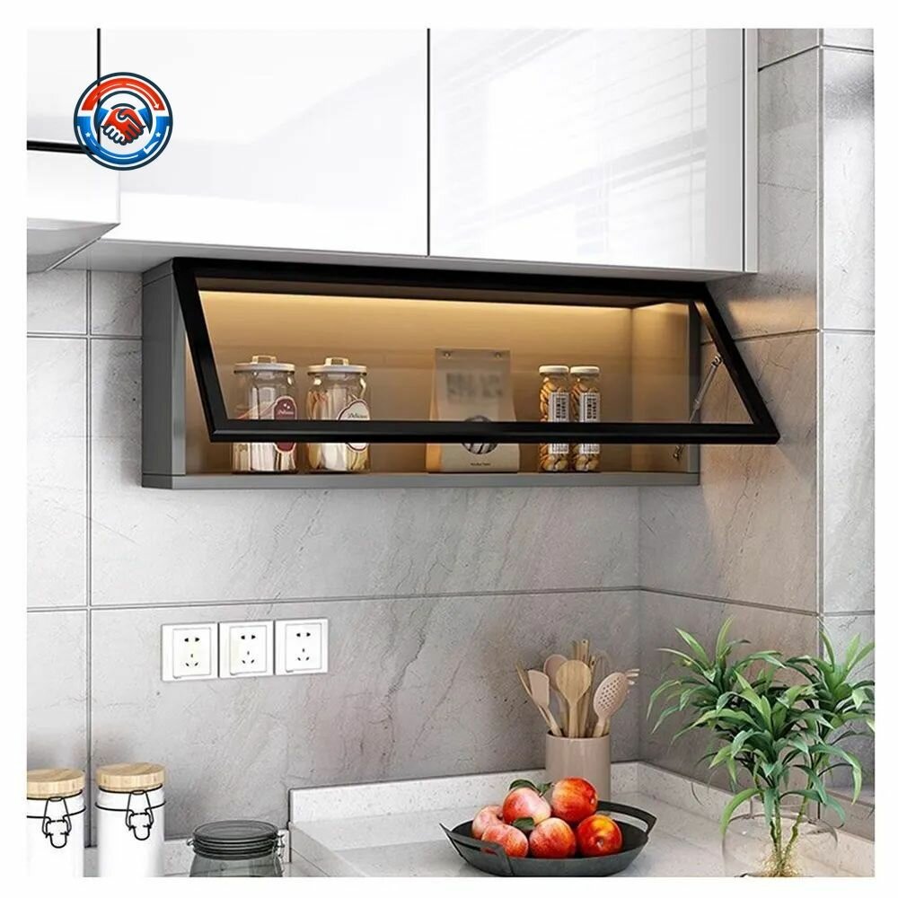 Навесной кухонный модуль 60х22х30 см с LED подсветкой и гидравлической дверцей, стеклянный шкаф для специй и посуды, настенная полка для кухни, ванной, гостиной