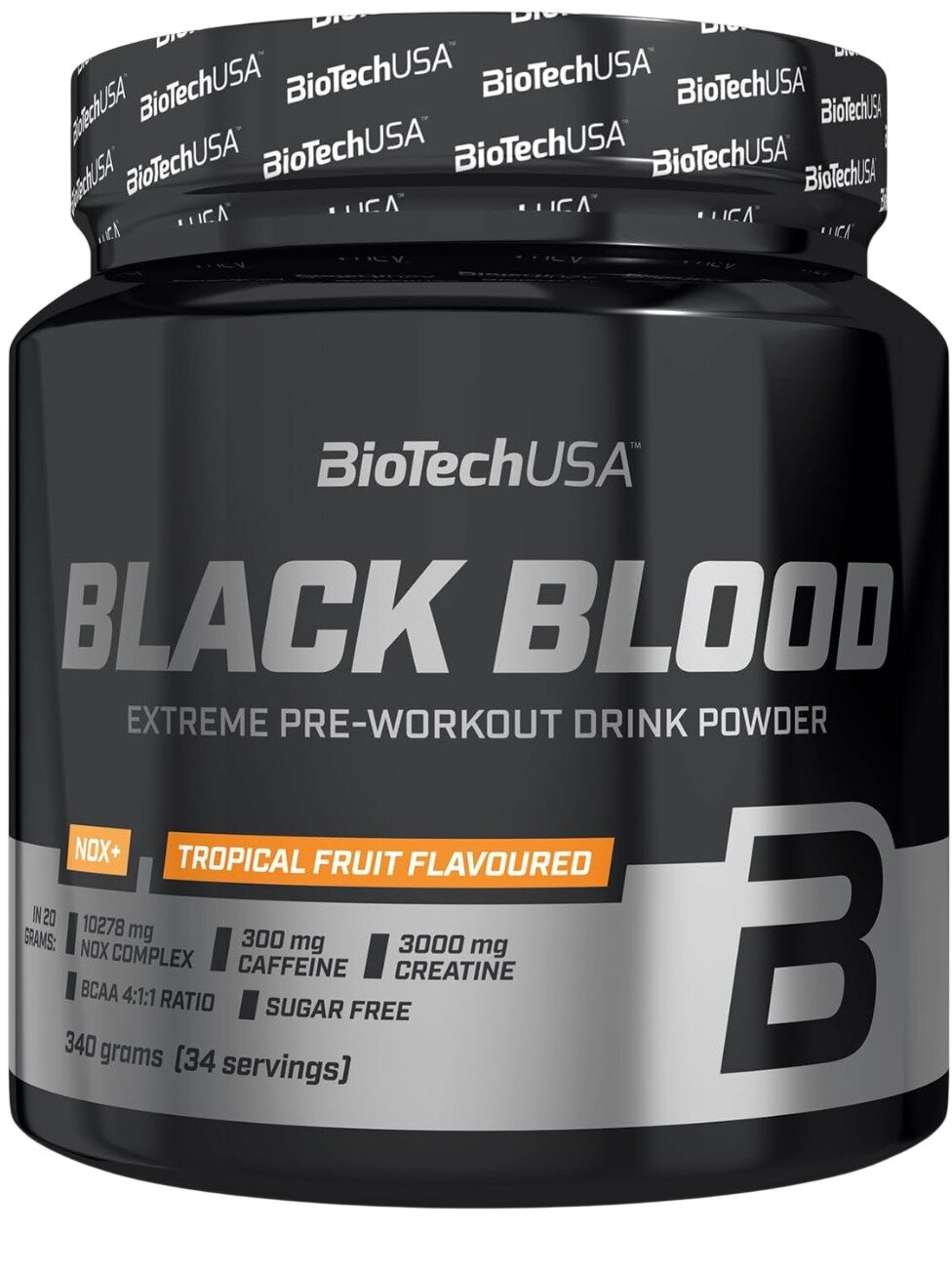 Предтреник в порошке BioTechUSA Black blood Nox+ 340 г, Тропические фрукты