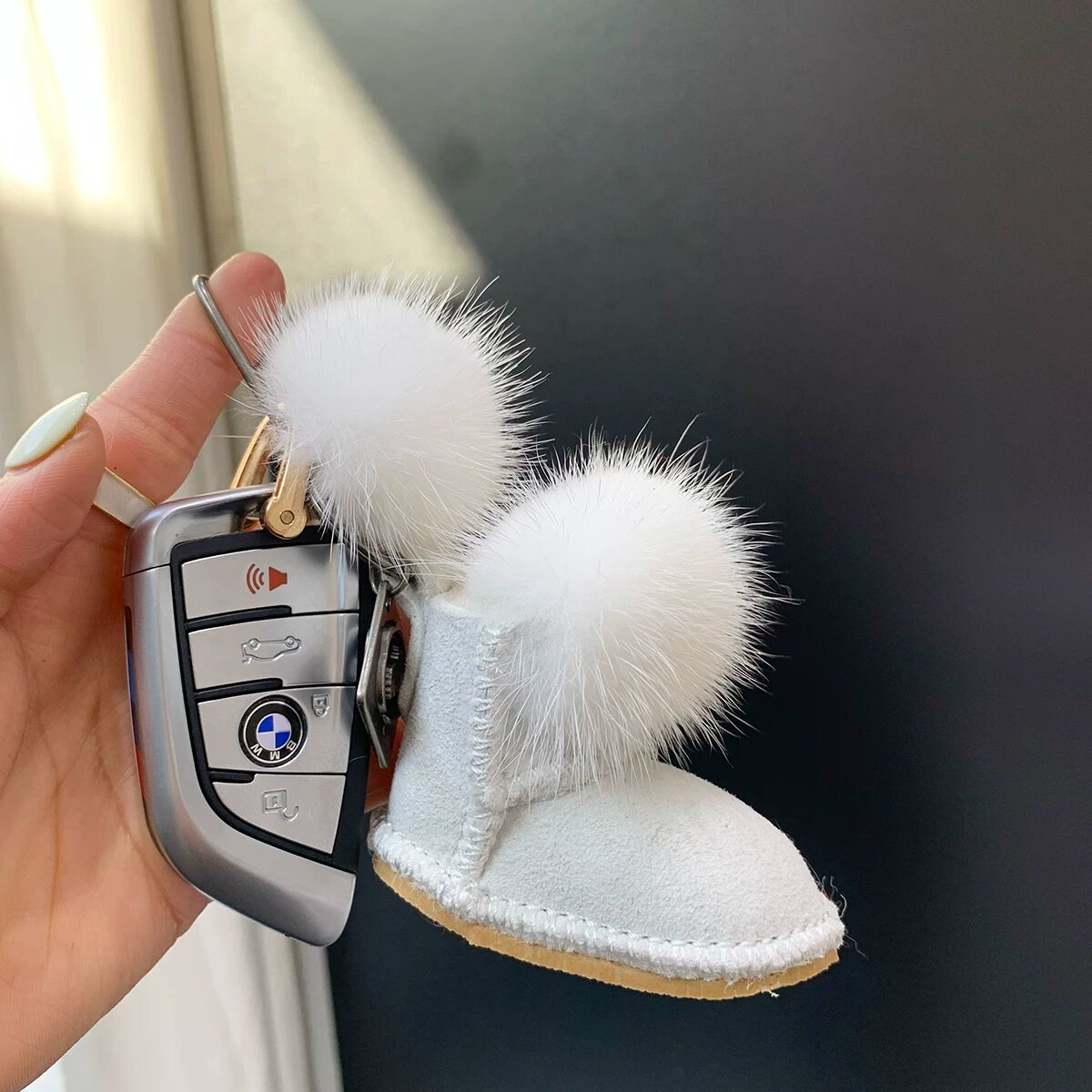 【Брелок для сапог】Брелок для ключей от машины в виде сапог из натурального меха норки, персонализированный и изысканный