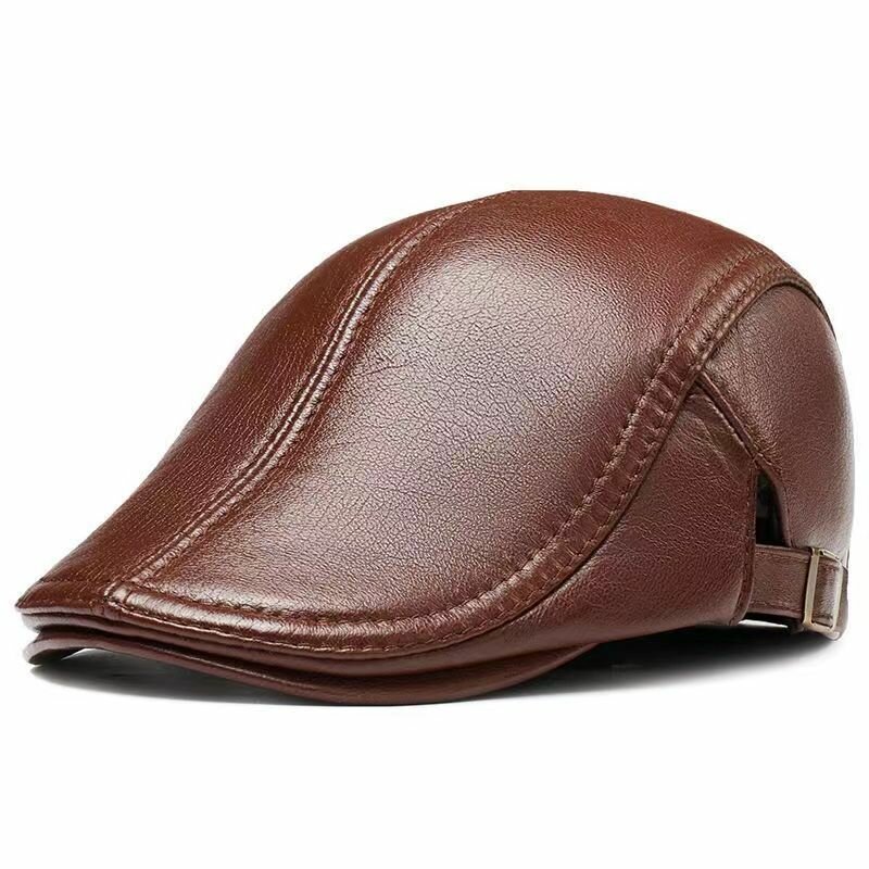 Кепка из верхнего слоя коровьей кожи с козырьком, тонкий стиль для всех сезонов, мягкая коровья шляпа для среднего и пожилого возраста, ретро шляпа для джентльмена, повседневная шляпа