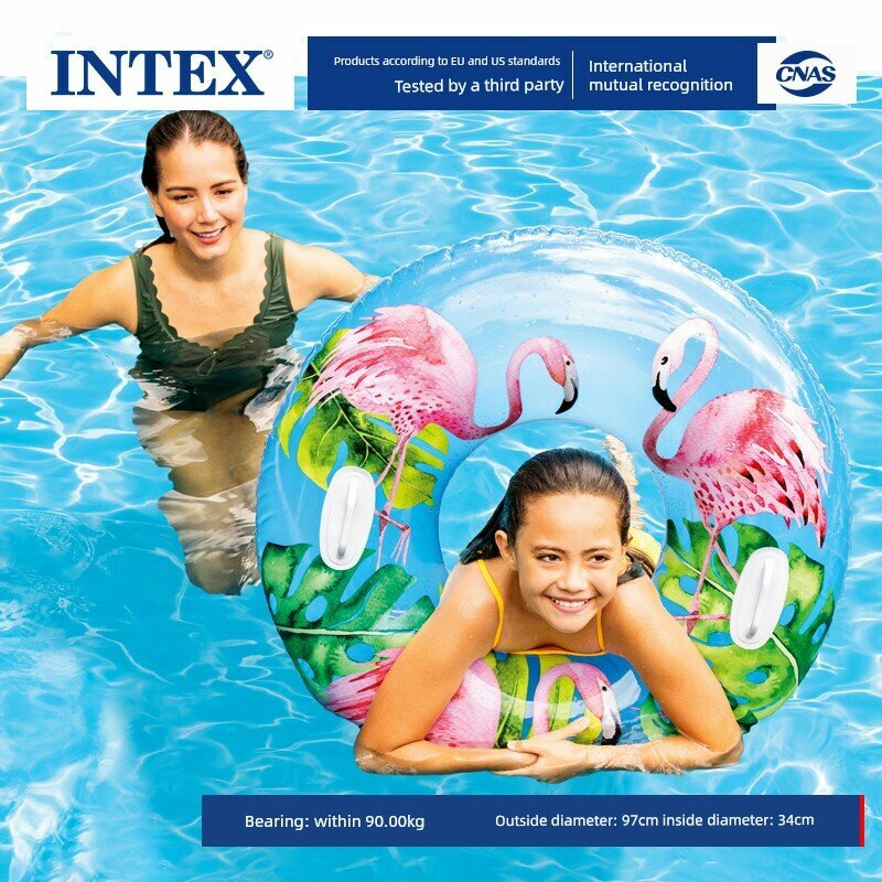 INTEX Надувной круг с ручкой для веса до 90 кг (180 фунтов) - Дизайн фламинго