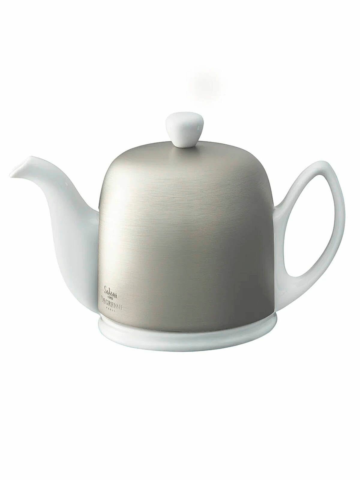 Чайник заварочный на 4 чашки Degrenne Salam White с крышкой цинкового цвета 700мл фарфор