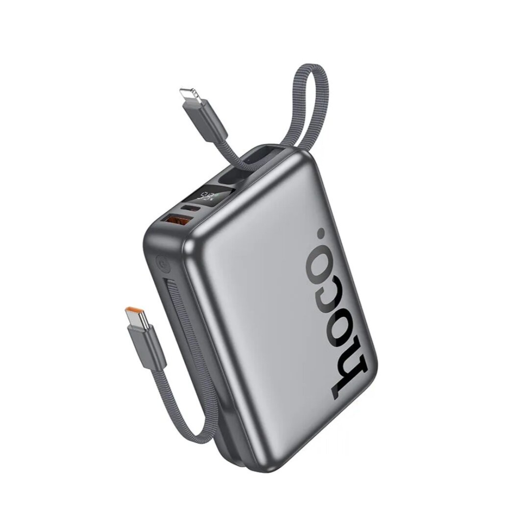 Внешний аккумулятор Hoco Q39 Eminente 20000 mah, С кабелями Type-C/Lightning, SCP 22.5W + PD20W, Metal Grey