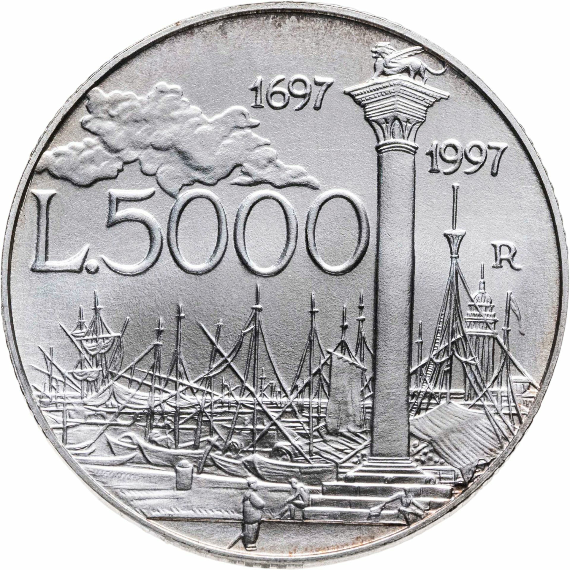 Италия 5000 лир 1997 "Джованни Антонио Каналь Каналетто ", Серебро, в сохранности UNC