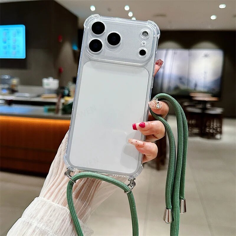 Противоударный чехол с ремешком через плечо для iphone 17 Air 16E 15 14 13 Айфон 16, Cangling Green