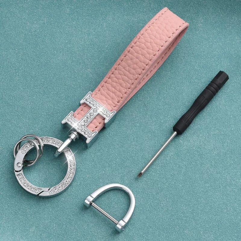 Ключ-браслет с диамантами из натуральной кожи, серебряный замок, розовый цвет для модного автомобильного аксессуара