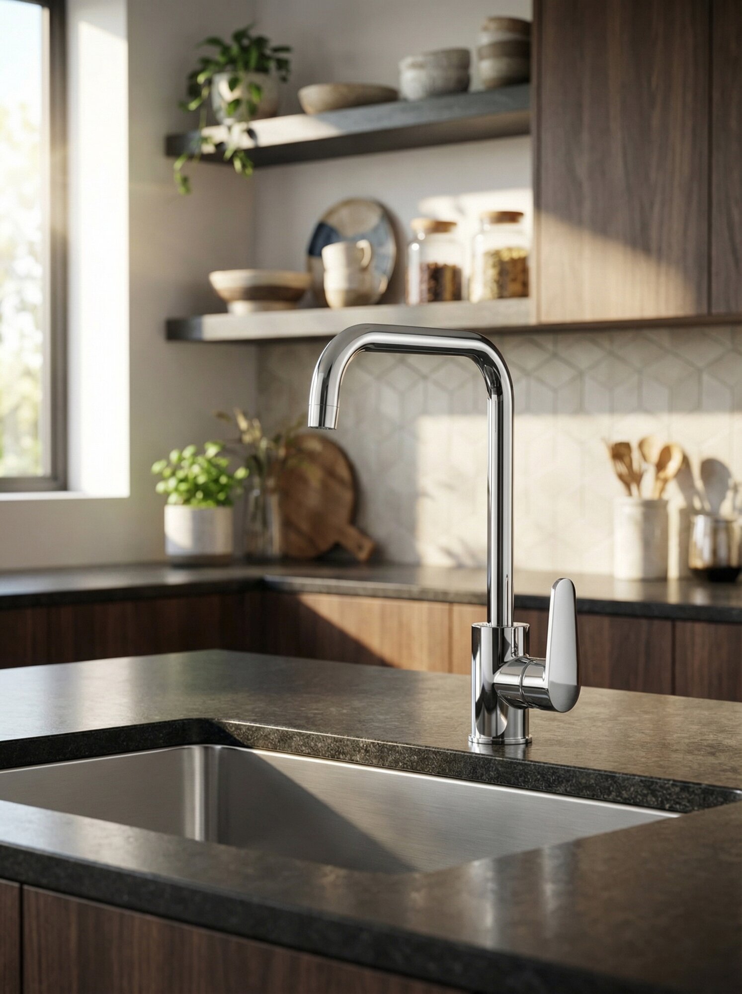 Смеситель для кухни с поворотным Г-изливом / гарантия 5 лет / коллекция Waterfall