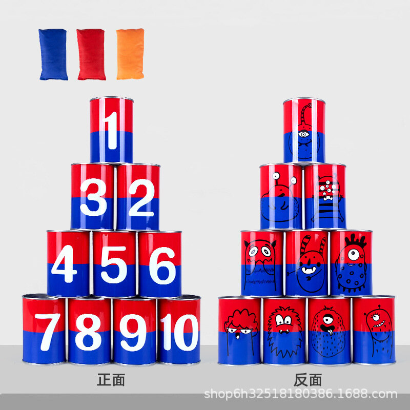 Детская игрушка для метания мешочков с песком для трансграничной торговли, интерактивная игра для родителей и детей с метанием мешочков с песком, реквизит для игры с метанием металлических банок с цифрами в мультяшном стиле.