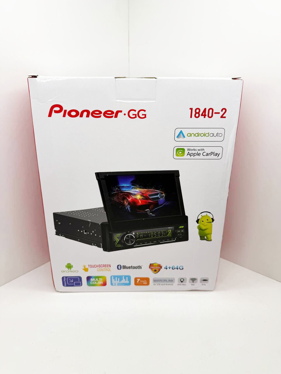 Автомагнитола 1 дин с выдвижным экраном Андроид 4+64Гб (CarPlay, GPS, Wi-Fi, Bluetooth, AUX, USB)