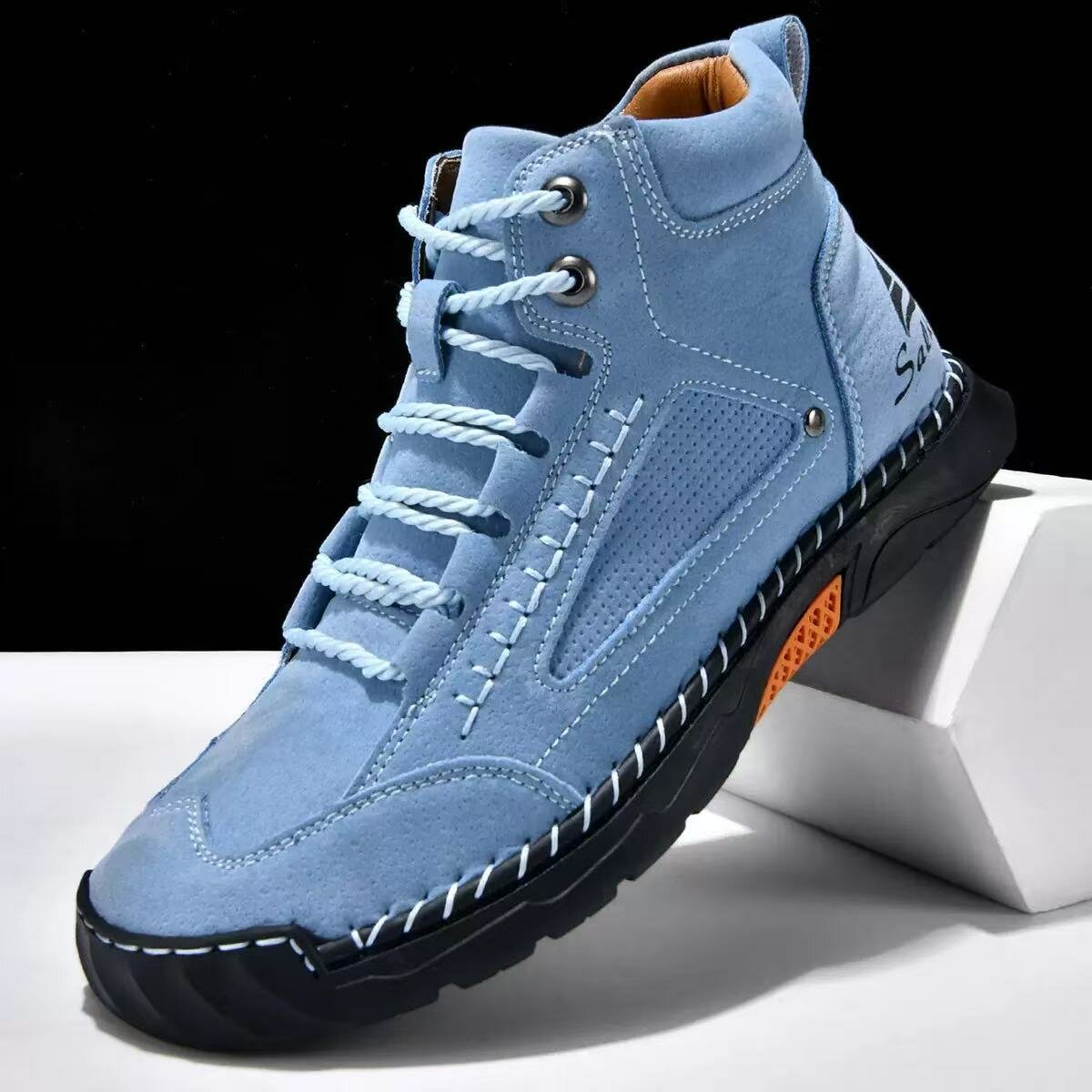 Мужские ботинки из искусственной кожи больших размеров 2025 года, сшитые вручную, на плоской подошве, со шнуровкой, повседневные, размеры 39-48