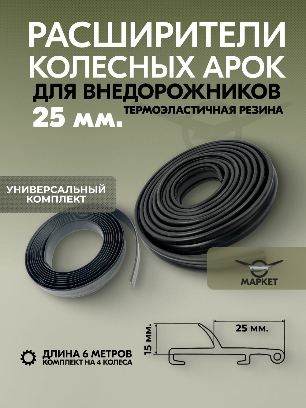 Расширители колесных арок для внедорожников (универсальный комплект) 25 мм.