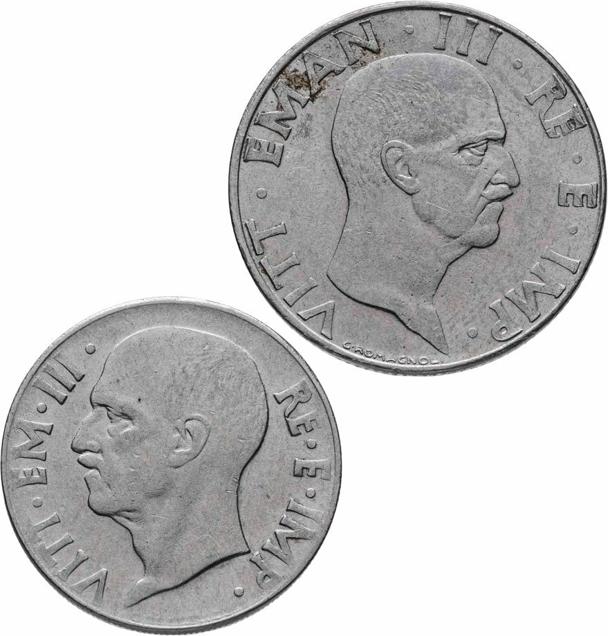 Италия набор монет 1939-1943 2 штуки, Нержавеющая сталь, в сохранности VF-XF