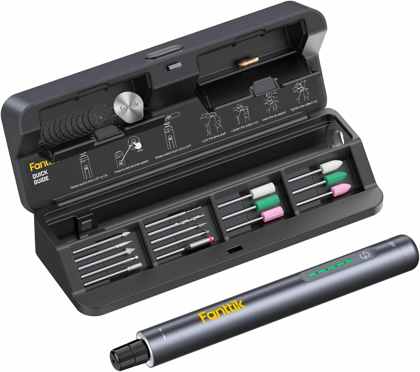 Набор мини-инструментов Fanttik F2 Master Kit с беспроводным управлением, 5-ступенчатой регулировкой скорости, гравировальным пером со скоростью 25 000 об/мин и 28 насадками