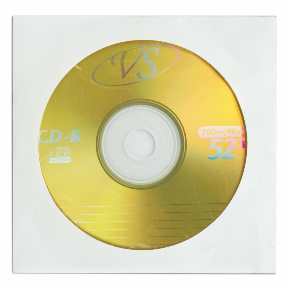 Диск CD-R VS, 700 Mb, 52х, бумажный конверт (1 штука), 511554