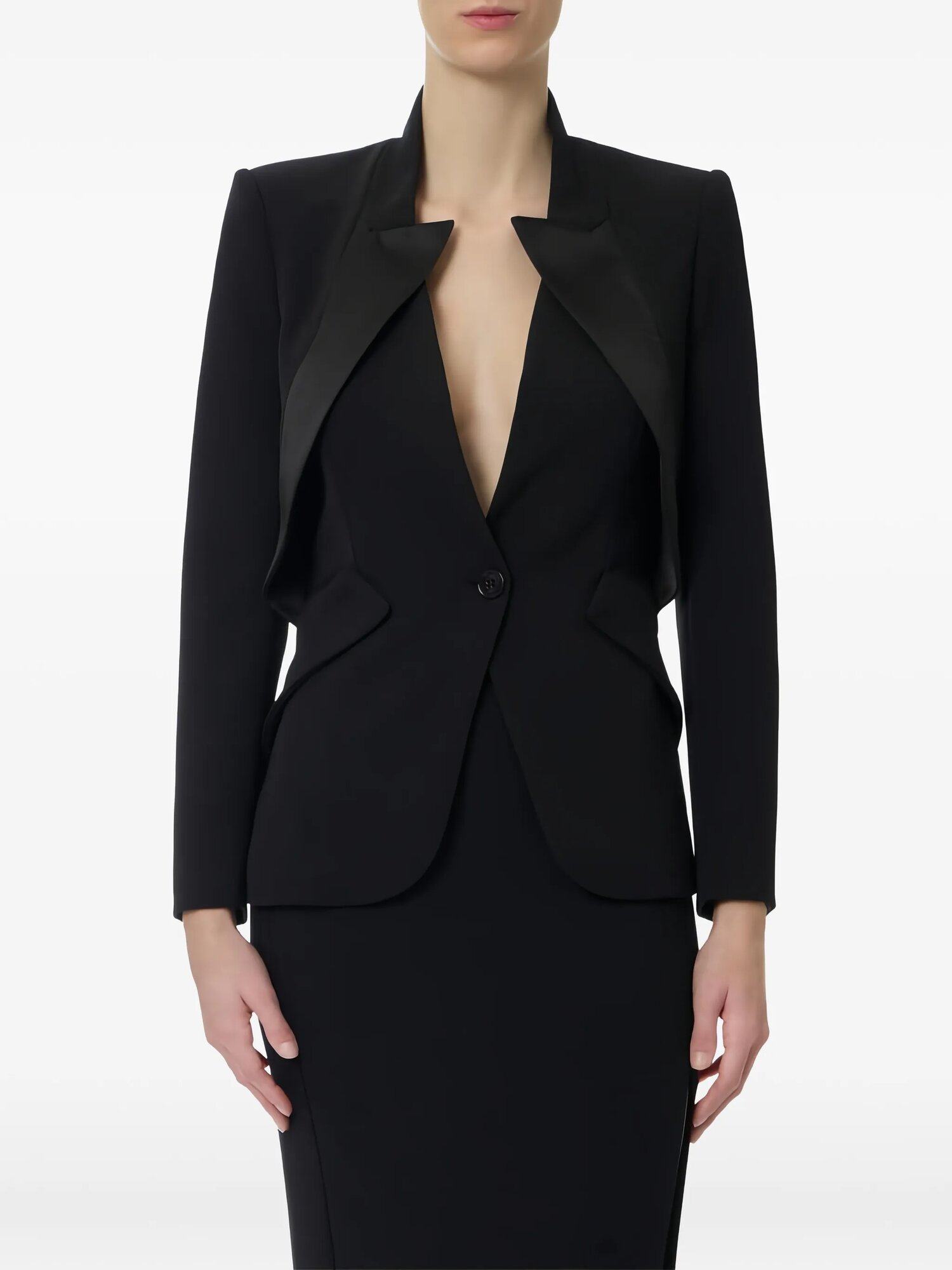 Куртка Elisabetta Franchi Single-breasted jacket, размер 42, black/black — фото 1