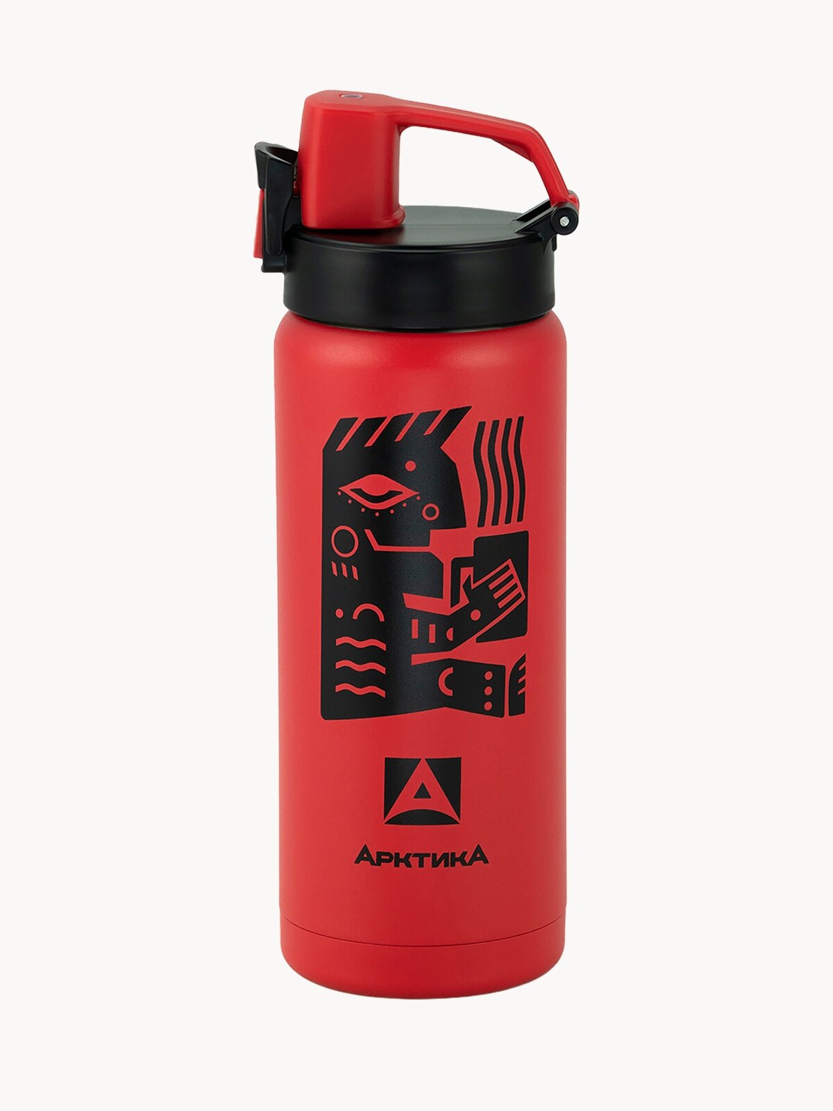 Термокружка 0.5 л с кнопкой красная/Арктика 702/с рисунком "Ацтек"