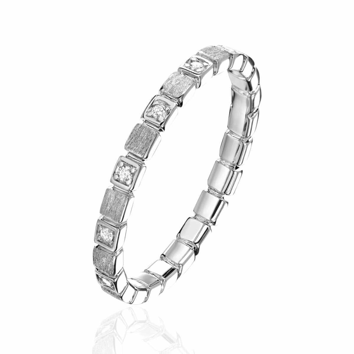 Кольцо обручальное, белое золото, 585 проба, родирование, бриллиант