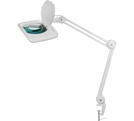 Лупа Rexant 31-0513 на струбцине квадратная настольная 5Х с подсветкой 108 LED, белая